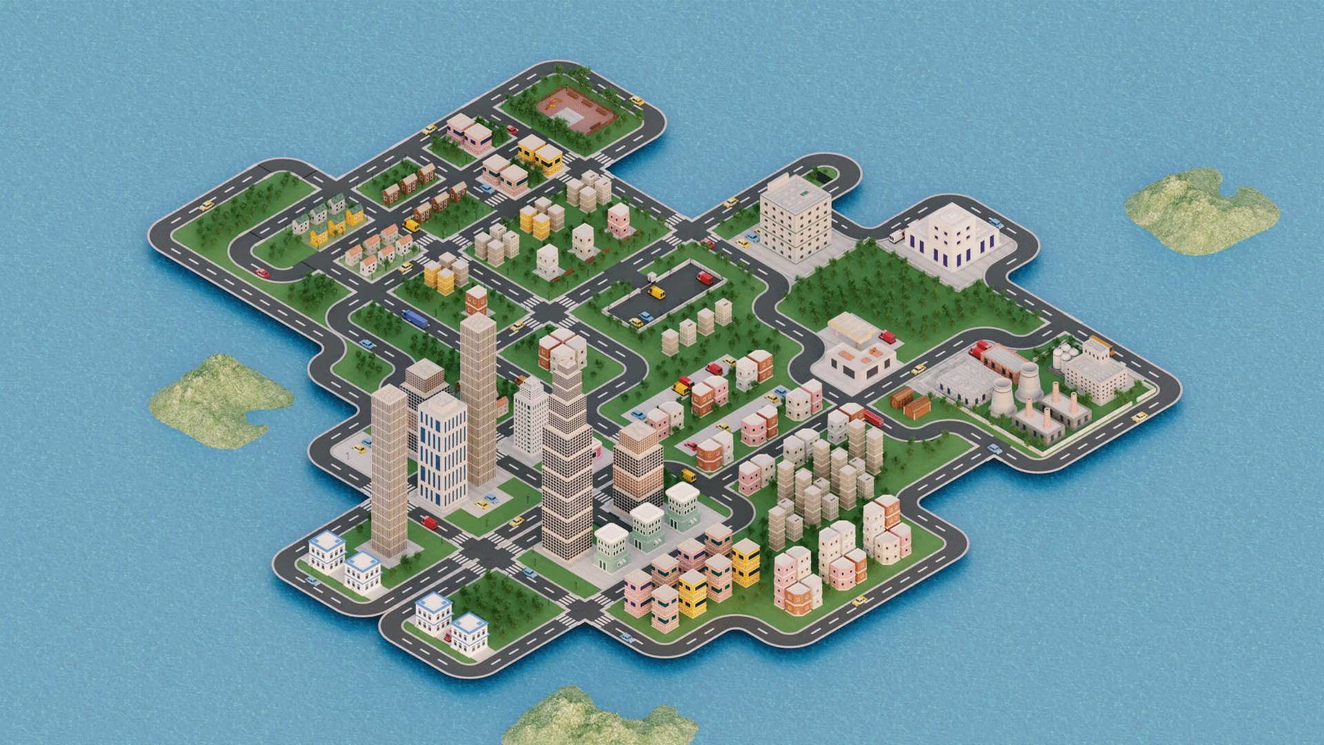 Modular Simple City Town Low-poly 3D model - TurboSquid 1907457