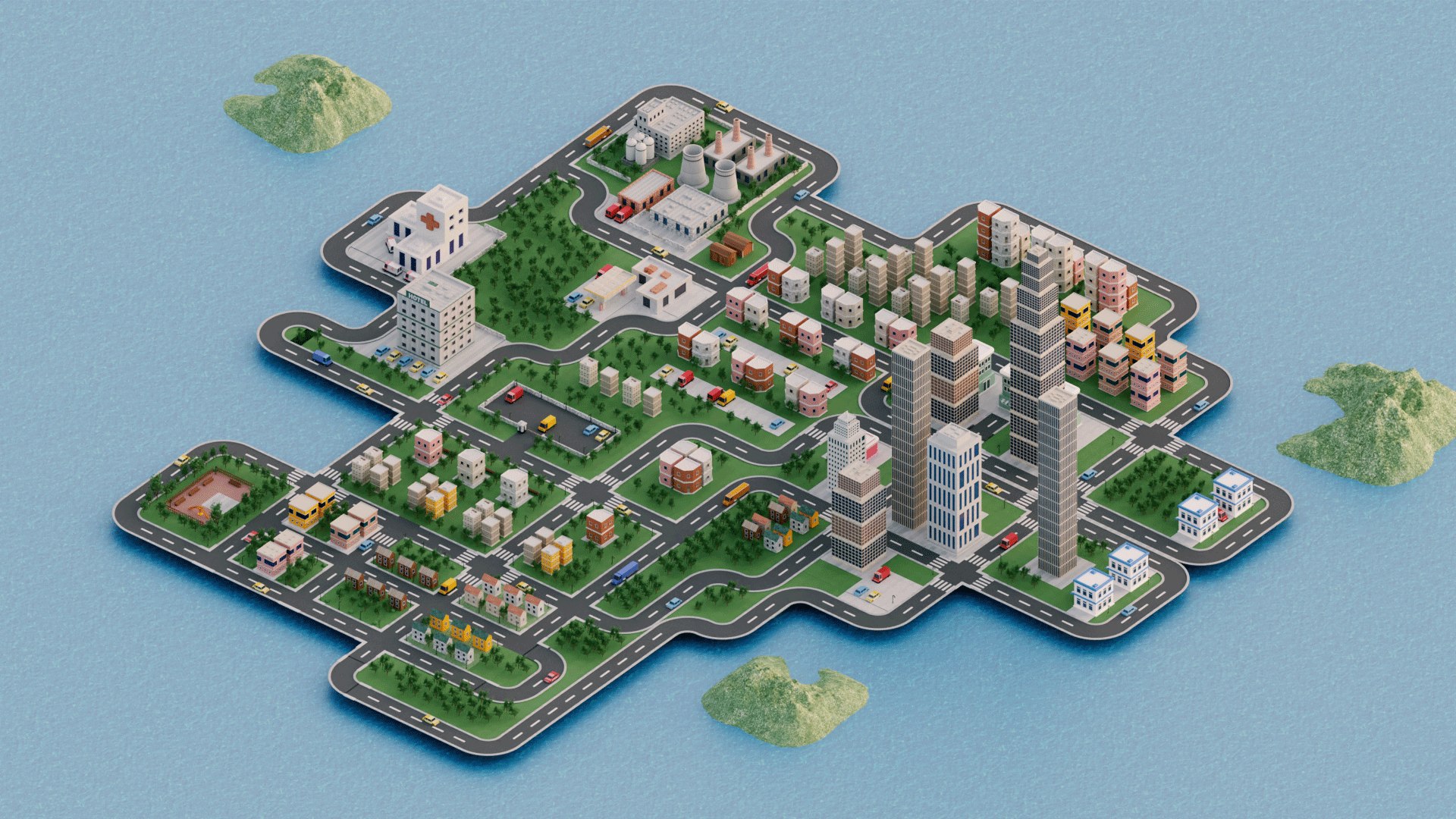 Modular Simple City Town Low-poly 3D model - TurboSquid 1907457