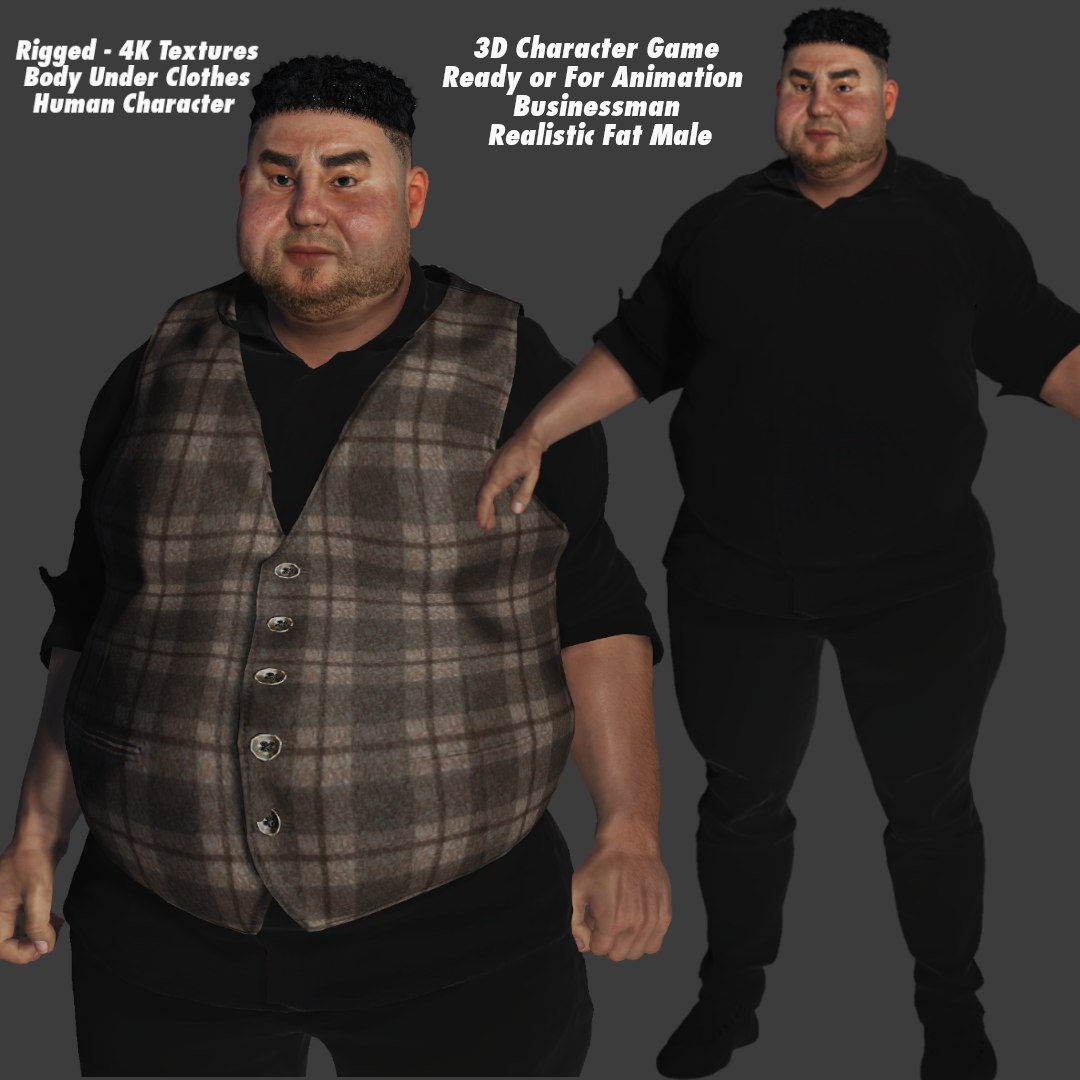 3D AAA 3D REALISTIC FAT MALE BUSINESSMAN 3-RIG GAME READY CHARACTER ...