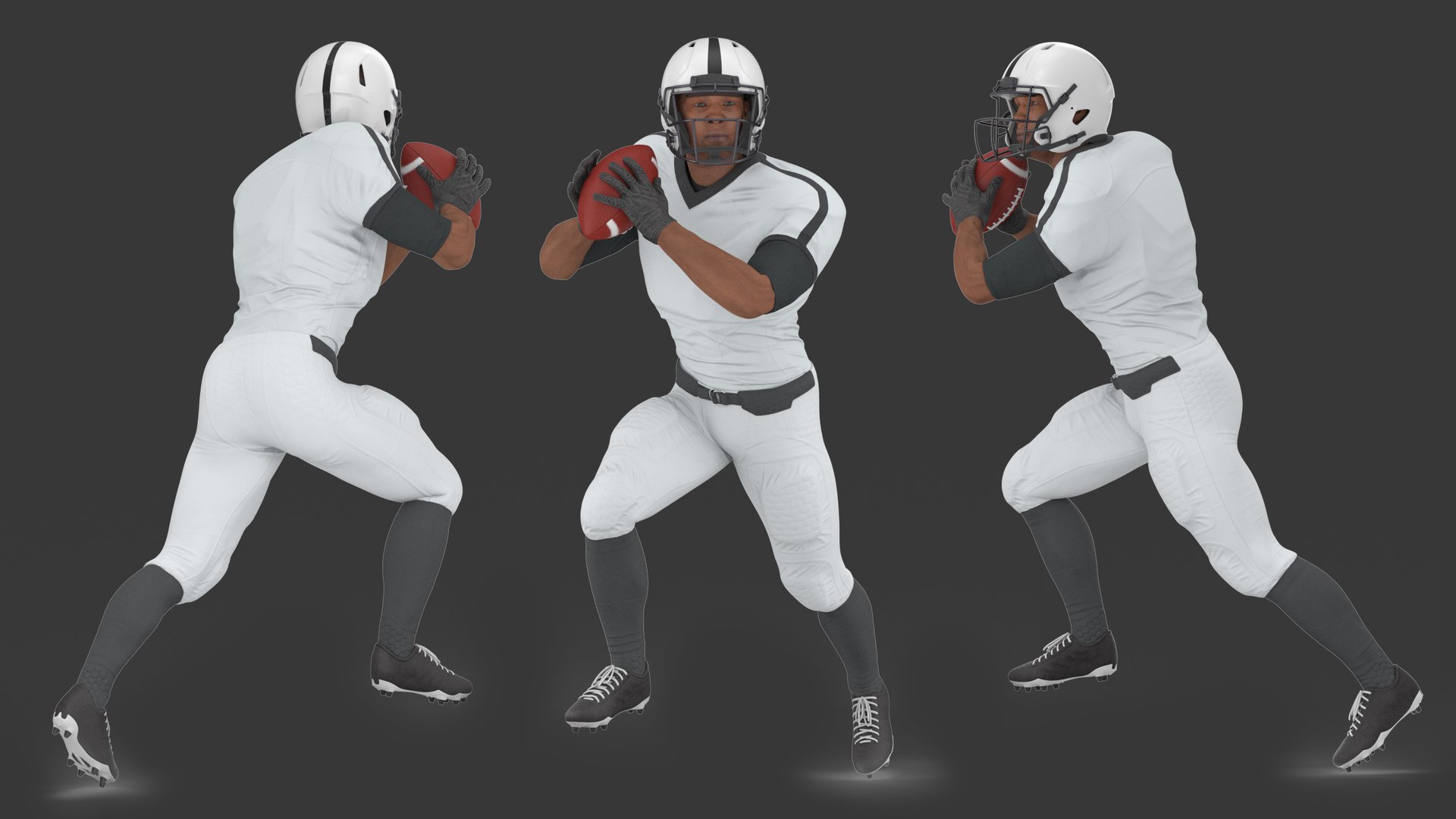 Black Man American Football Player White Uniform Running The Ball 3D ...