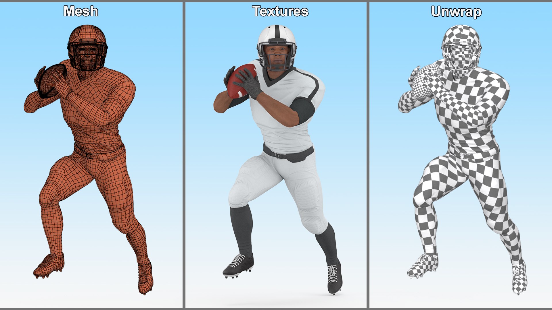 Black Man American Football Player White Uniform Running The Ball 3D ...