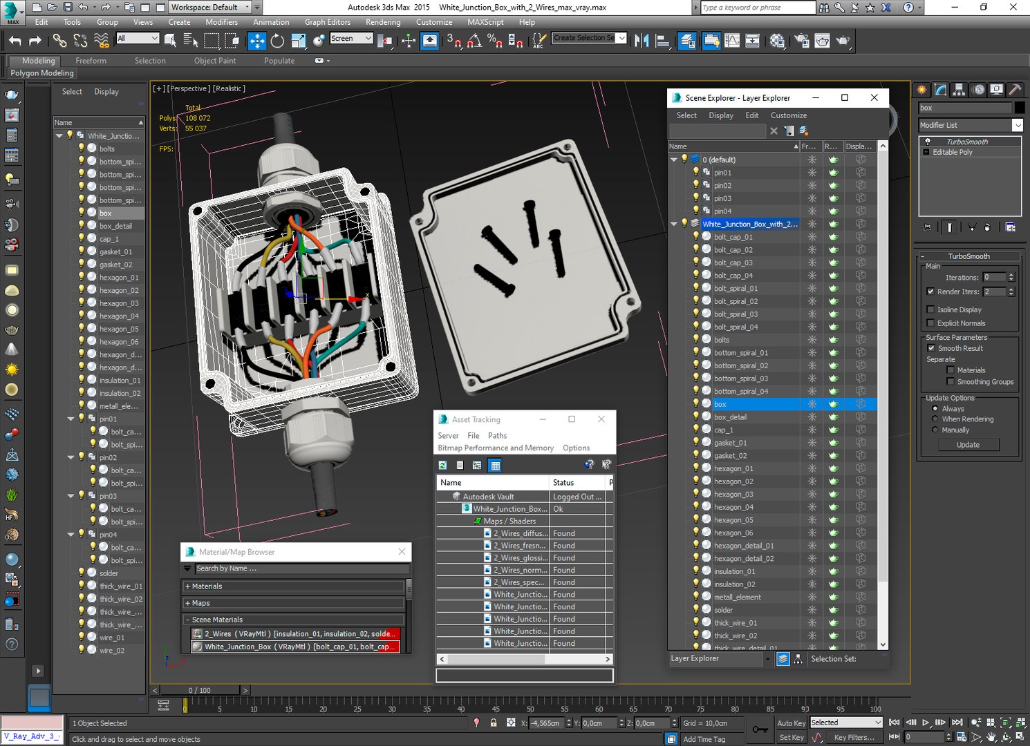 3D White Junction Box With 2 Wires - TurboSquid 1908723