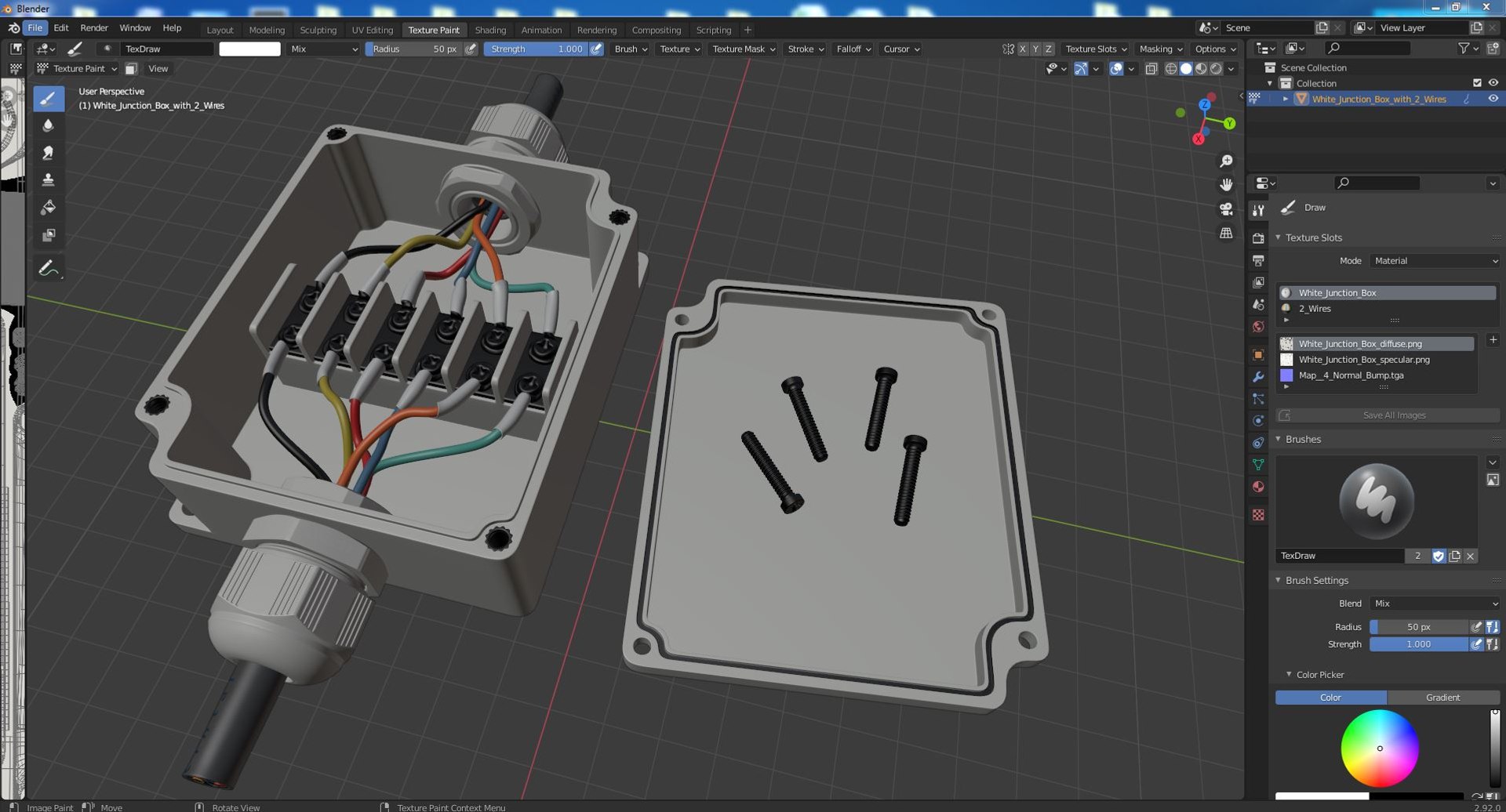 3D White Junction Box With 2 Wires - TurboSquid 1908723