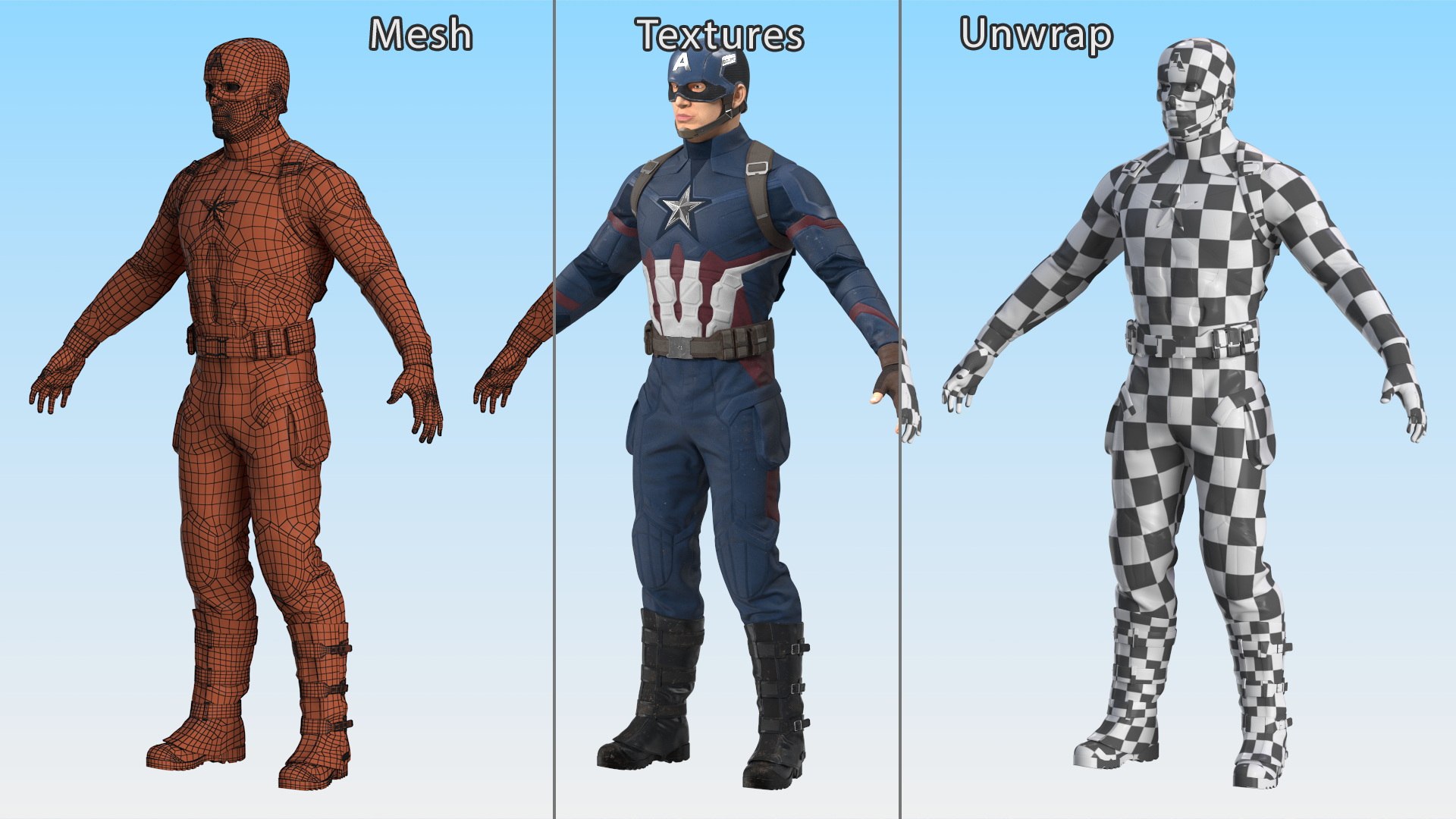 3D Character Captain America in Shabby Suit Rigged for Maya model ...