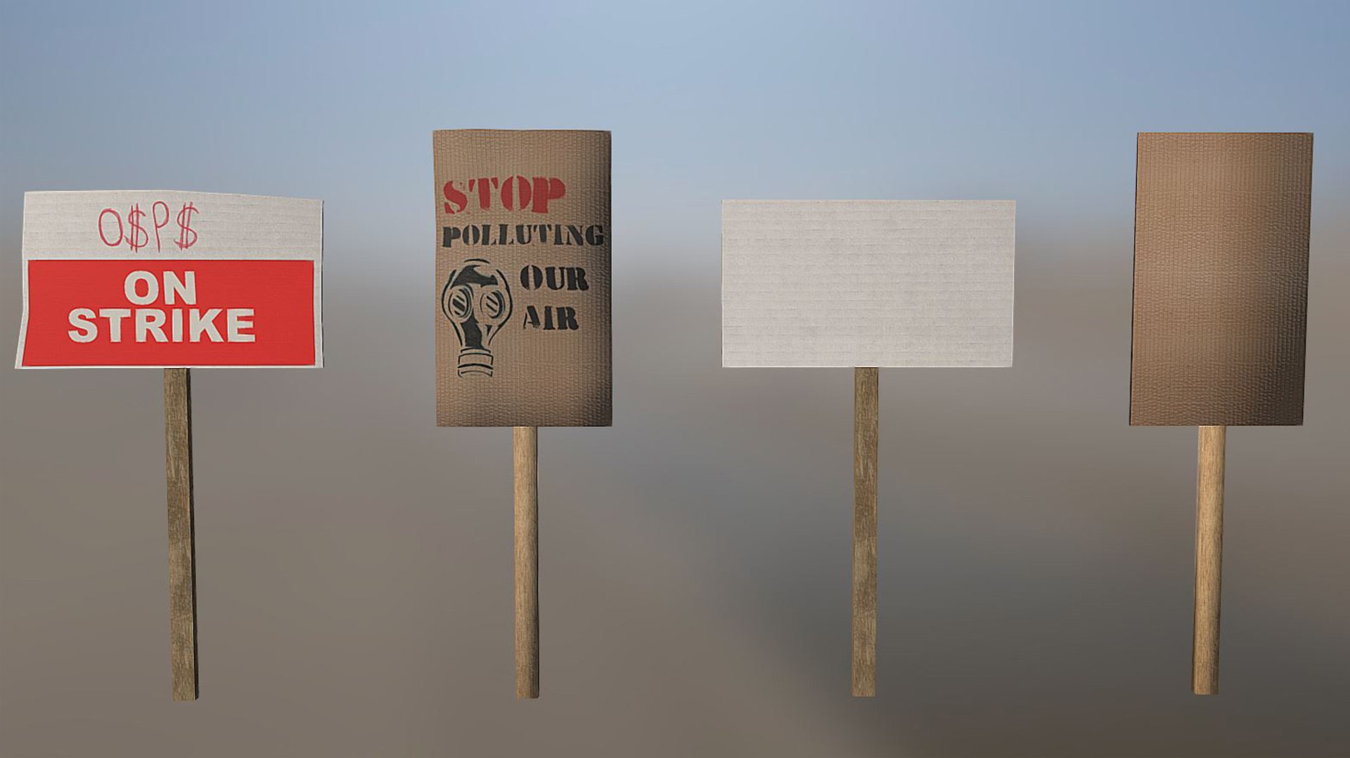 Strike Protest Signs Ready 3d Model