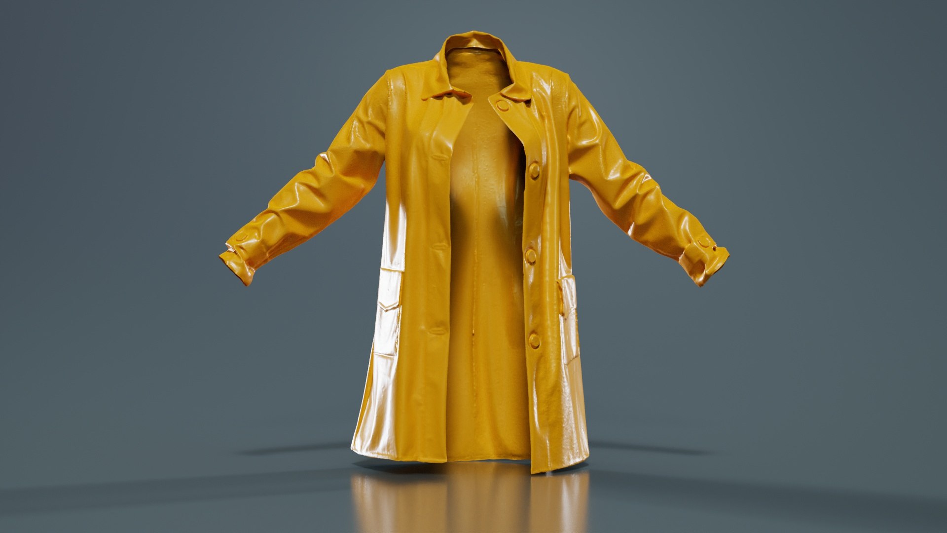 3D Yellow Pockets Vinyl Raincoat Open Remastered - TurboSquid 2360766
