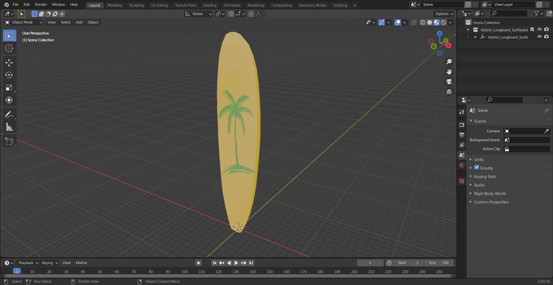 3D Hybrid Longboard Surfboard Model - TurboSquid 2148957