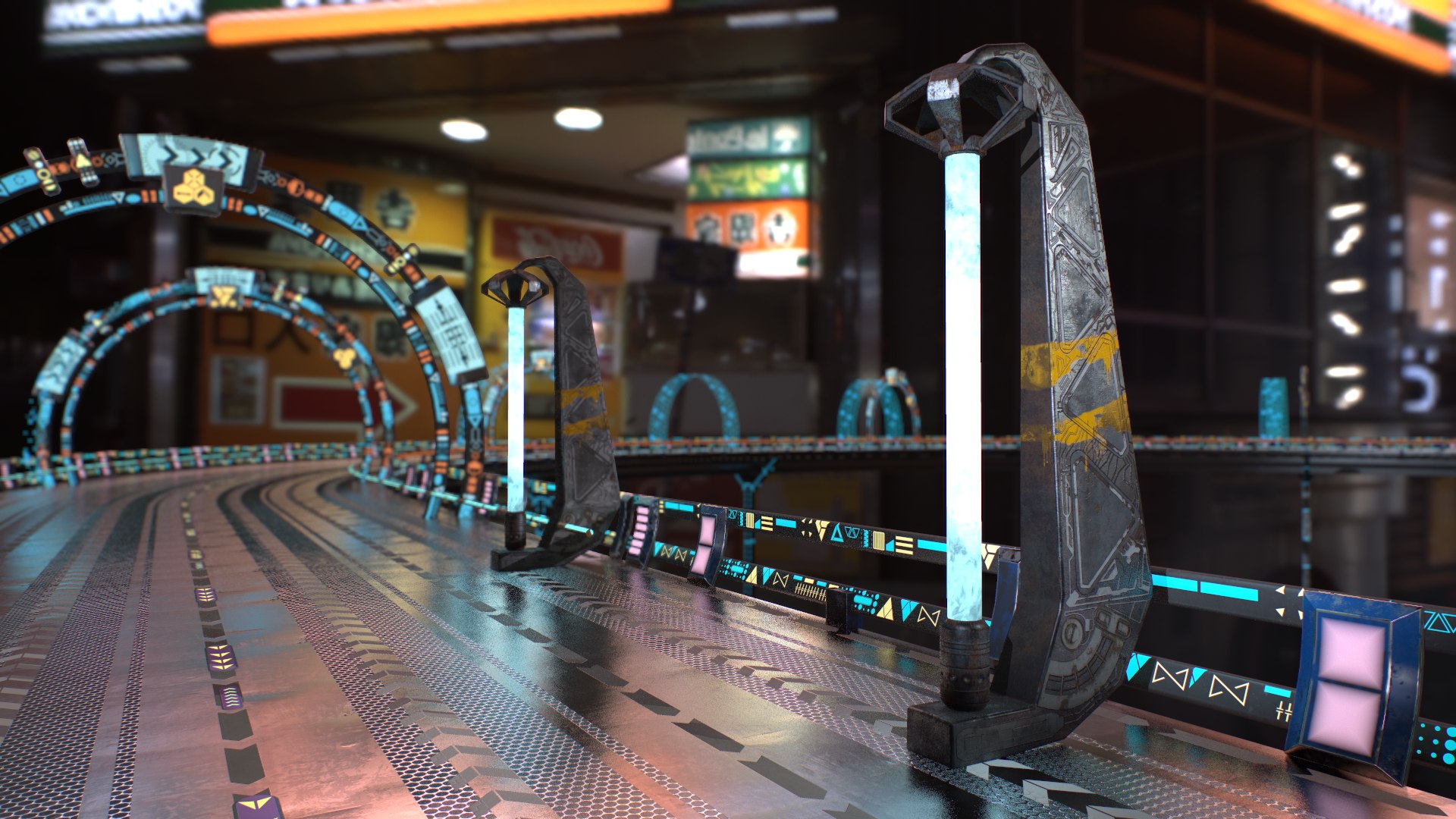 3D Sci Fi Cyberpunk Street Light - TurboSquid 1698245