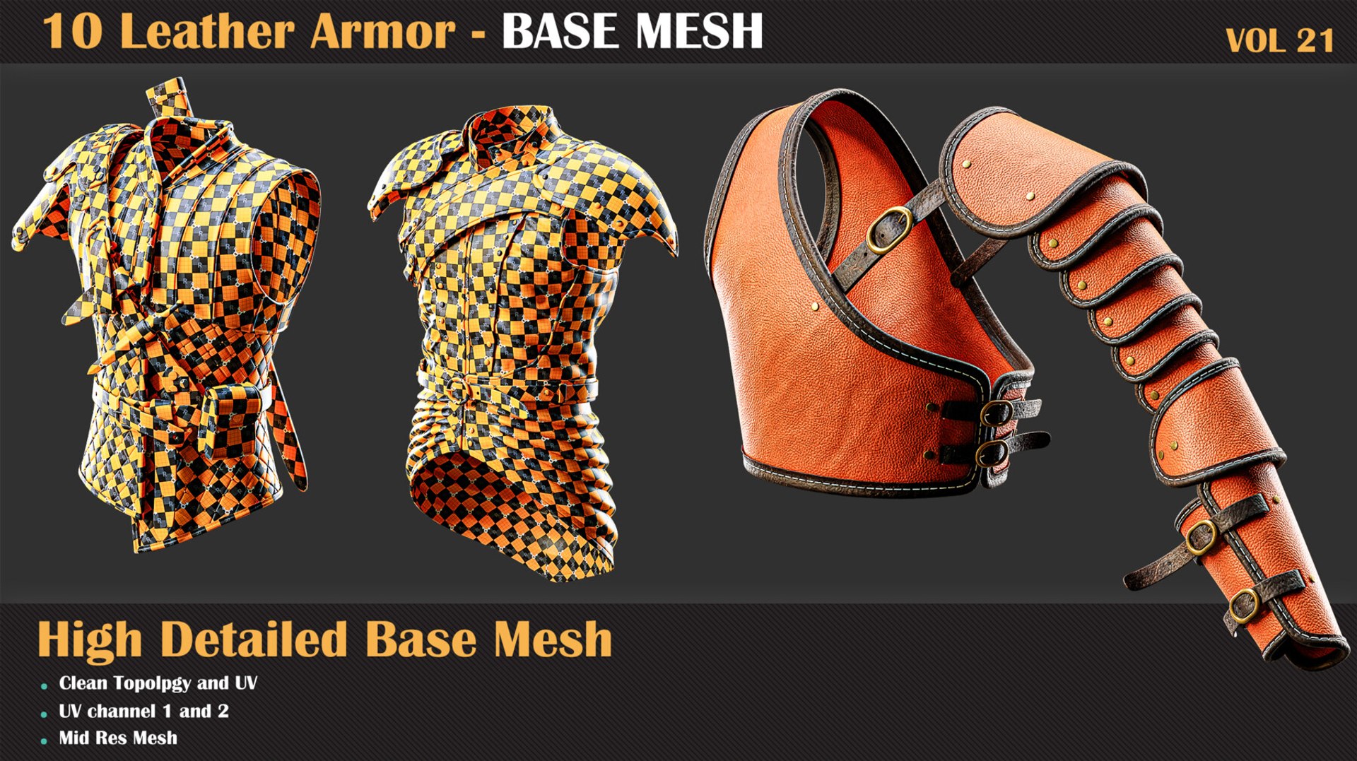 3D 10 High Detail Leather Armor BASE MESH - VOL 21 - TurboSquid 2247398