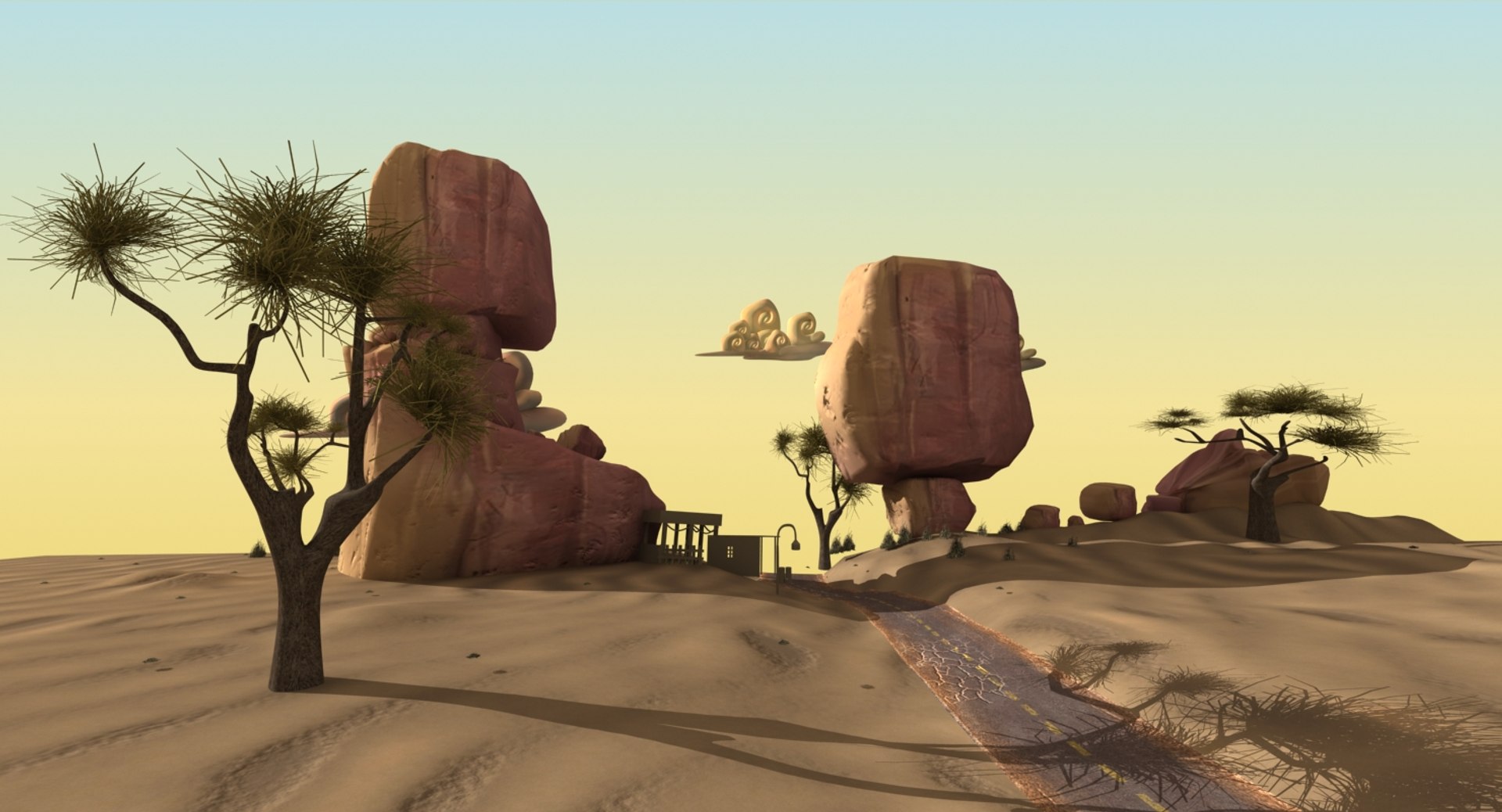 3ds Desert Road Cartoon Scene