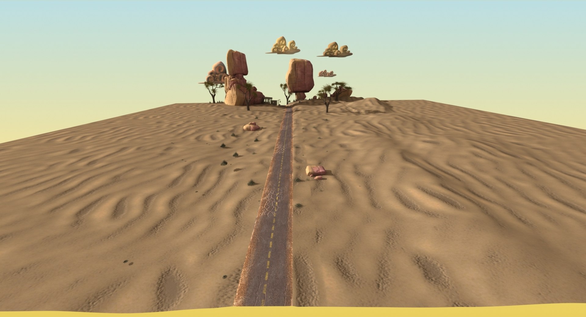 3ds Desert Road Cartoon Scene