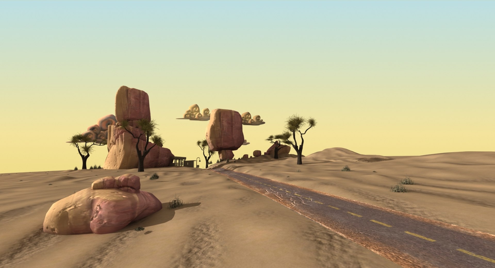 3ds Desert Road Cartoon Scene