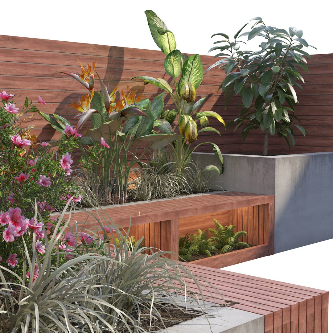 3D Corner Bench Seating With Planter Model - TurboSquid 1963856