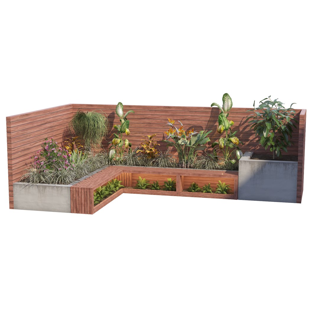 3D Corner Bench Seating With Planter Model - TurboSquid 1963856