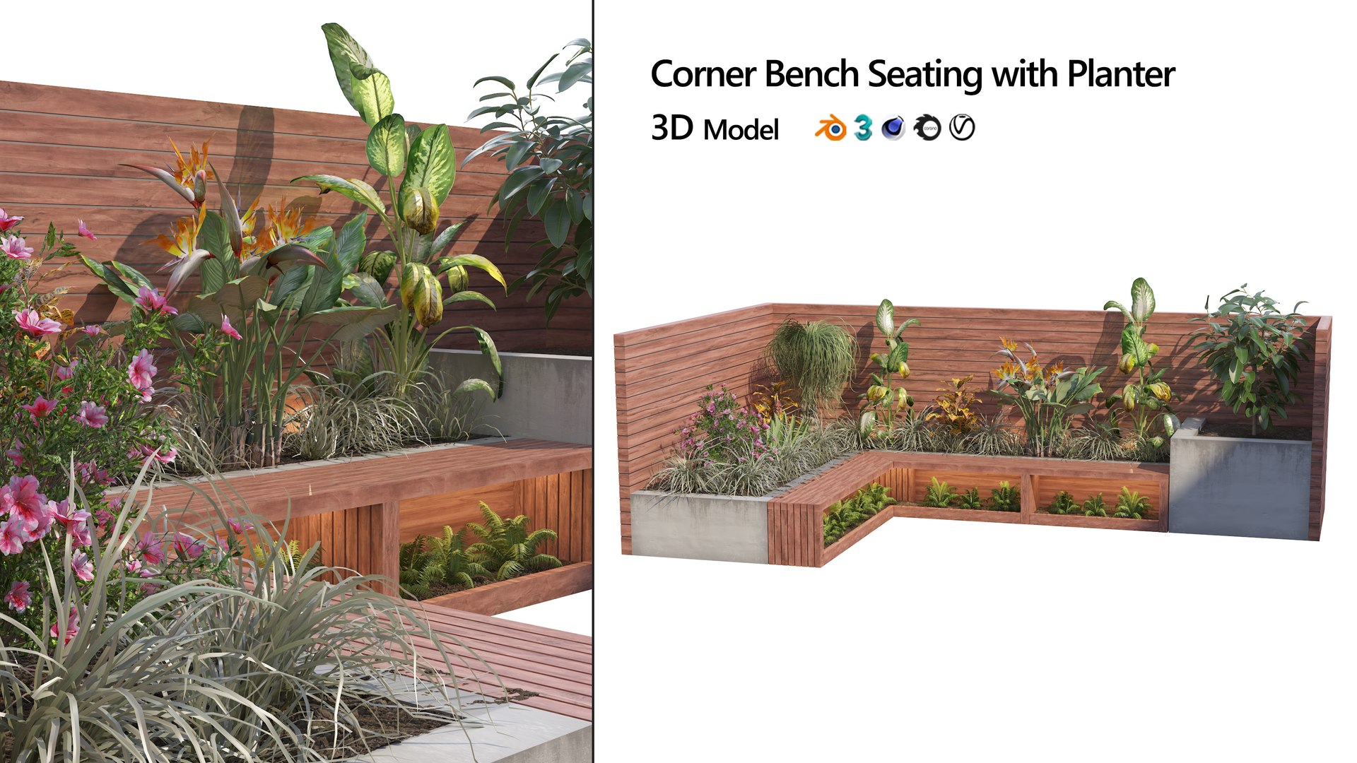 3D Corner Bench Seating With Planter Model - TurboSquid 1963856