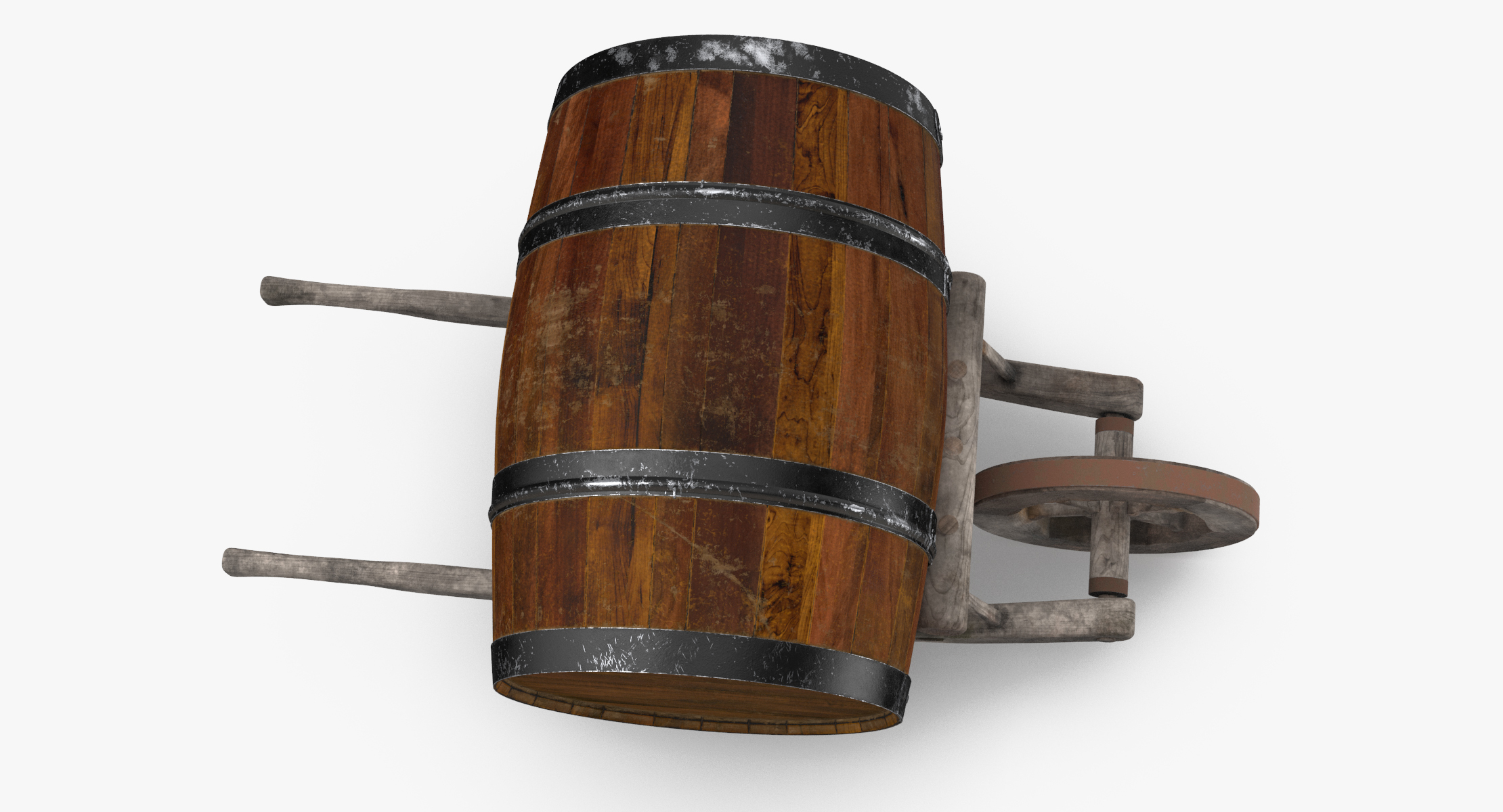 medieval wheelbarrow barrel 3d obj