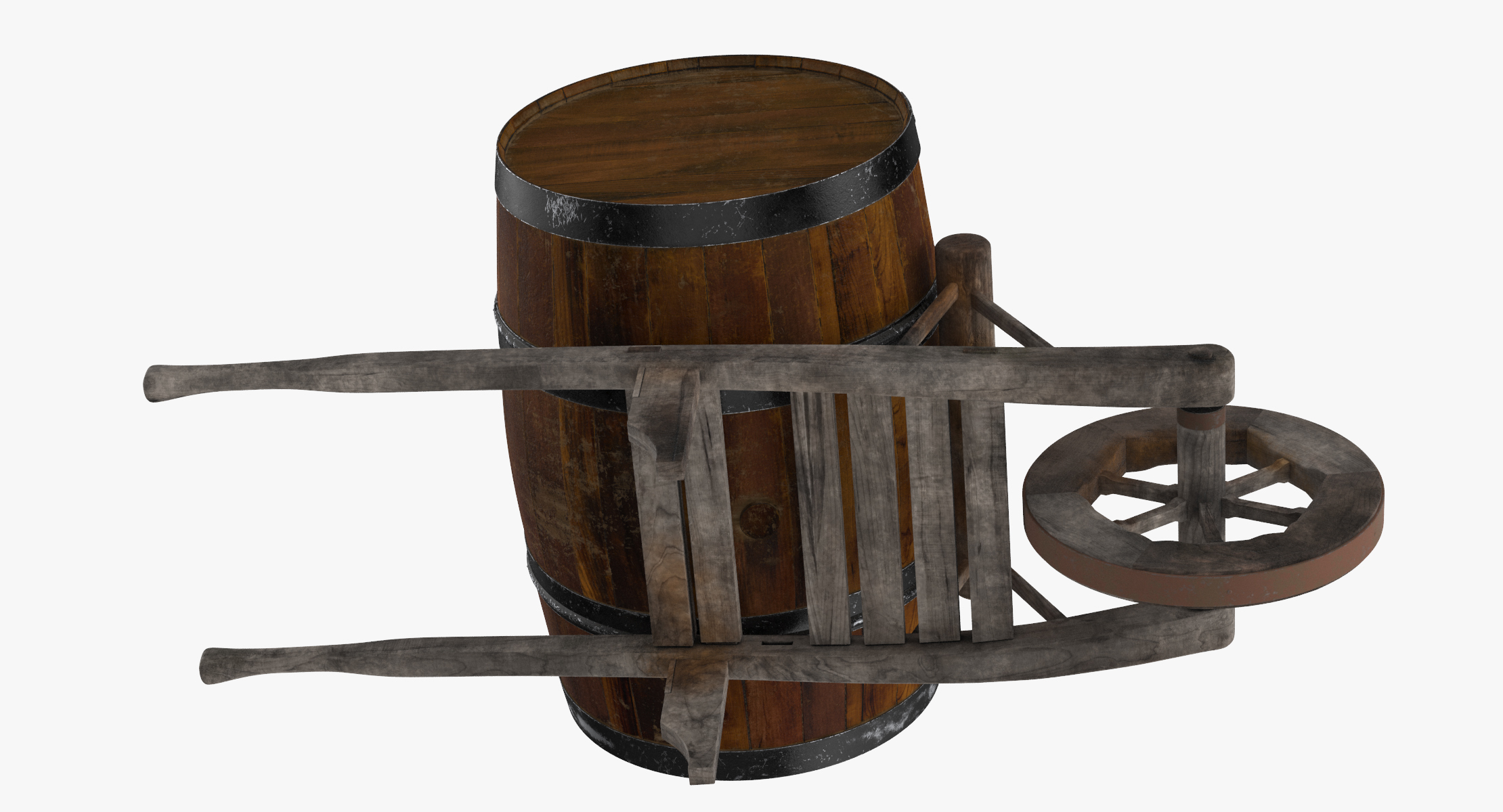 medieval wheelbarrow barrel 3d obj