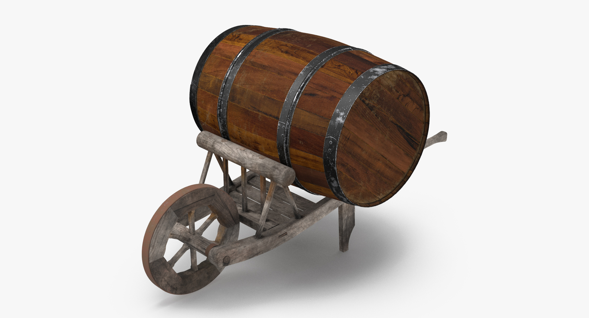 medieval wheelbarrow barrel 3d obj