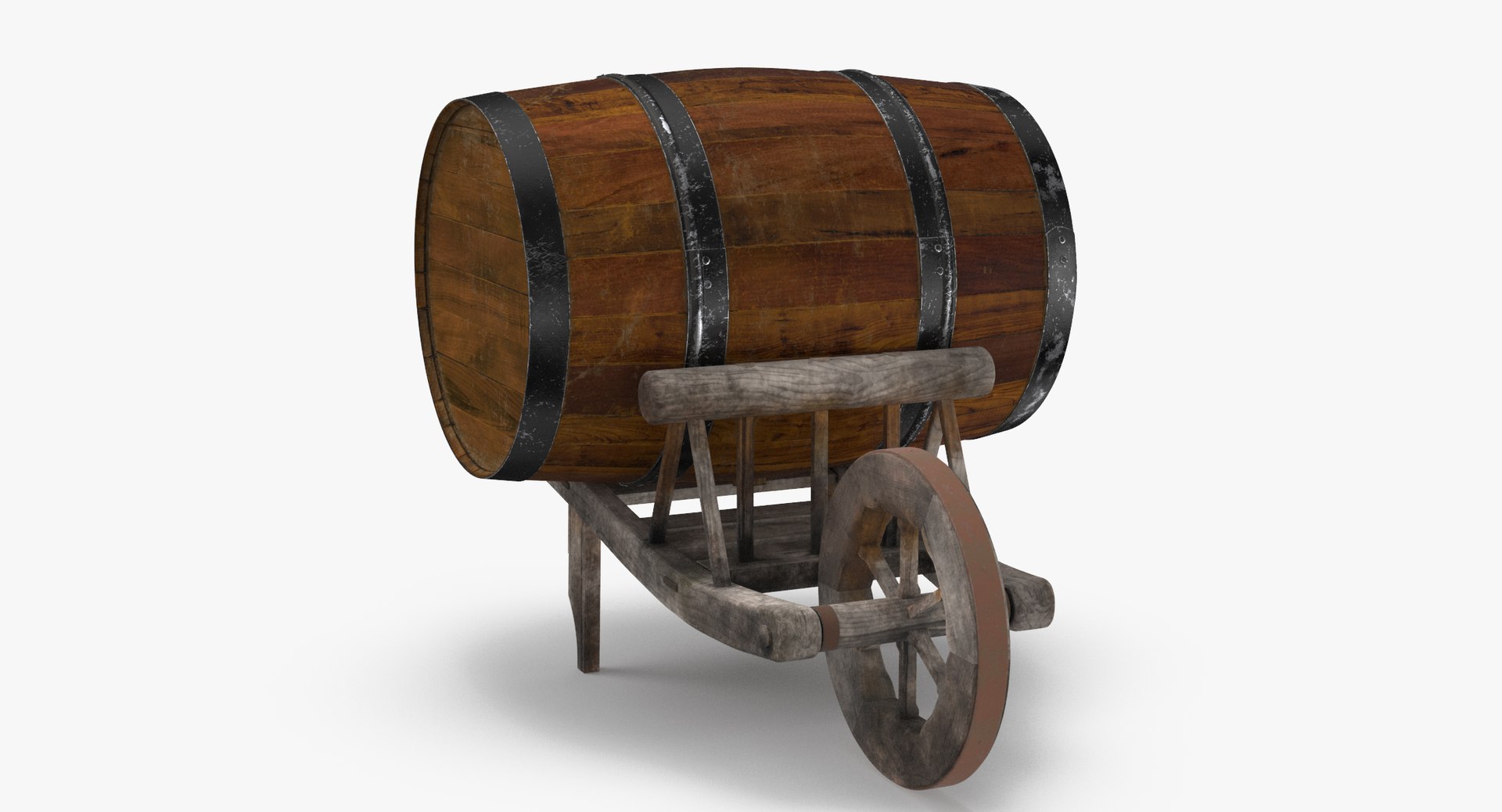 Medieval Wheelbarrow Barrel 3d Obj