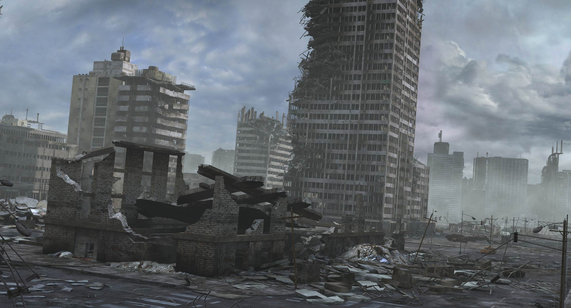 3d model of ruined city destroyed buildings