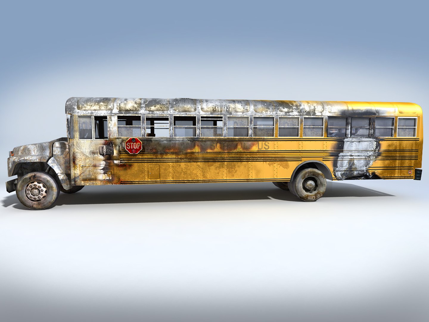 Derelict School Bus 3d Model