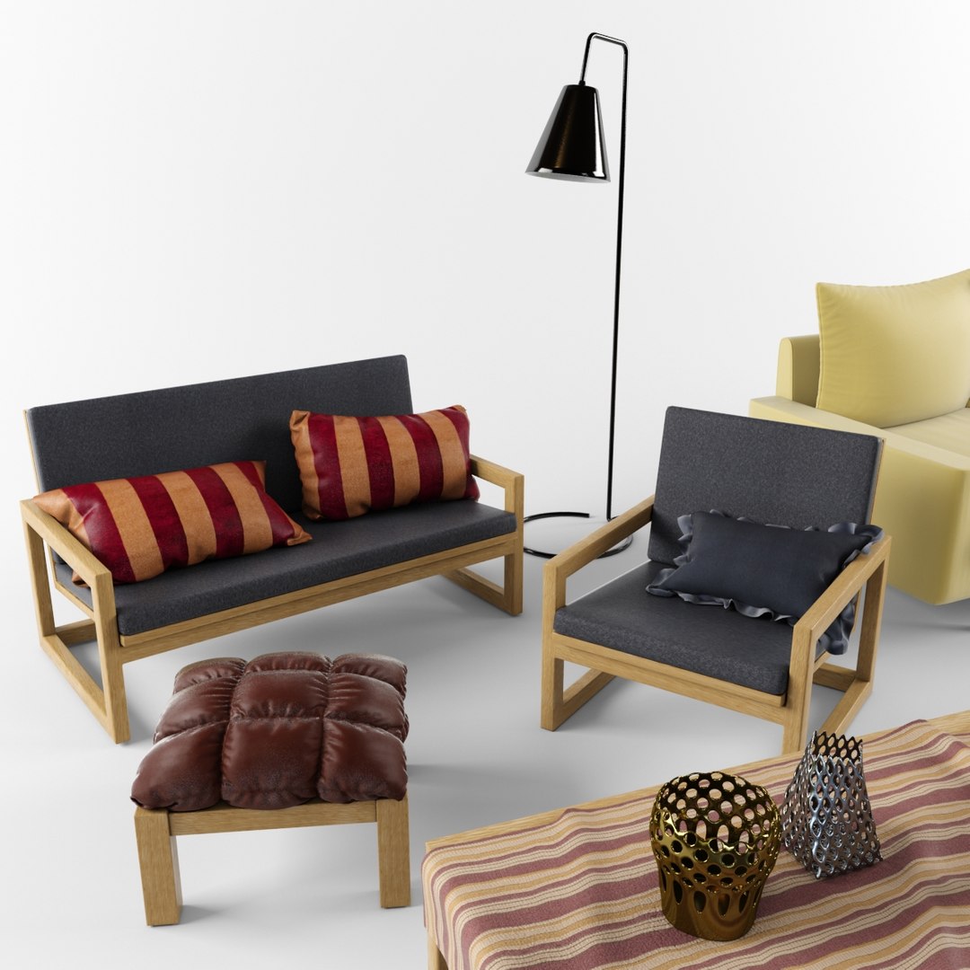 3d Model Mebel Set Armchair Coffee Table