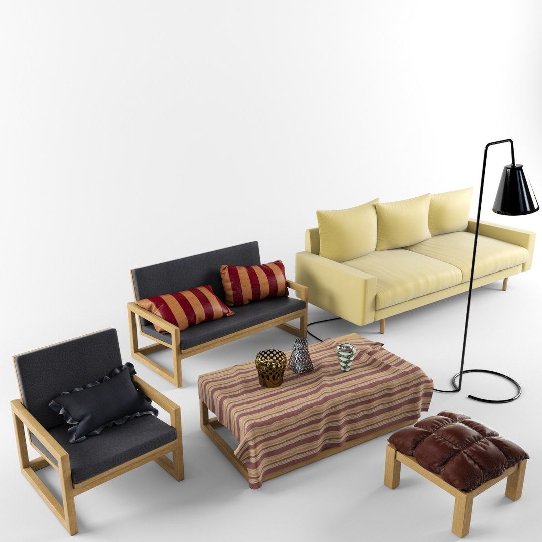 3d Model Mebel Set Armchair Coffee Table